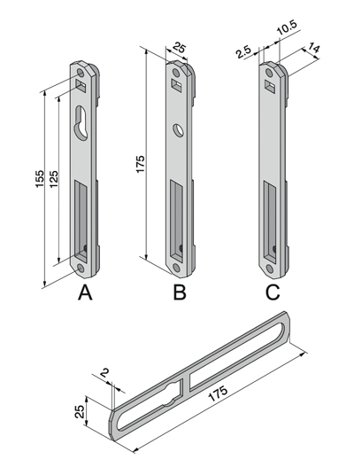 208.01.27.0 - Zamak plate for sliding doors